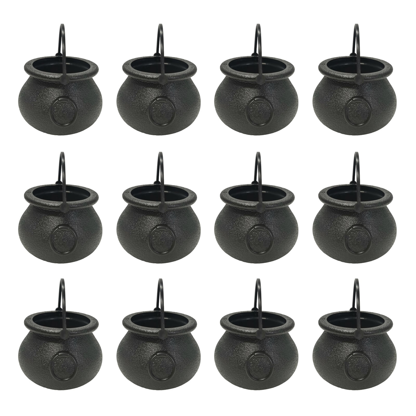 KMSS 12Pcs Halloween Candy Buckets Black Plastic Witch Cauldron Kettle Halloween Pot Goody ...