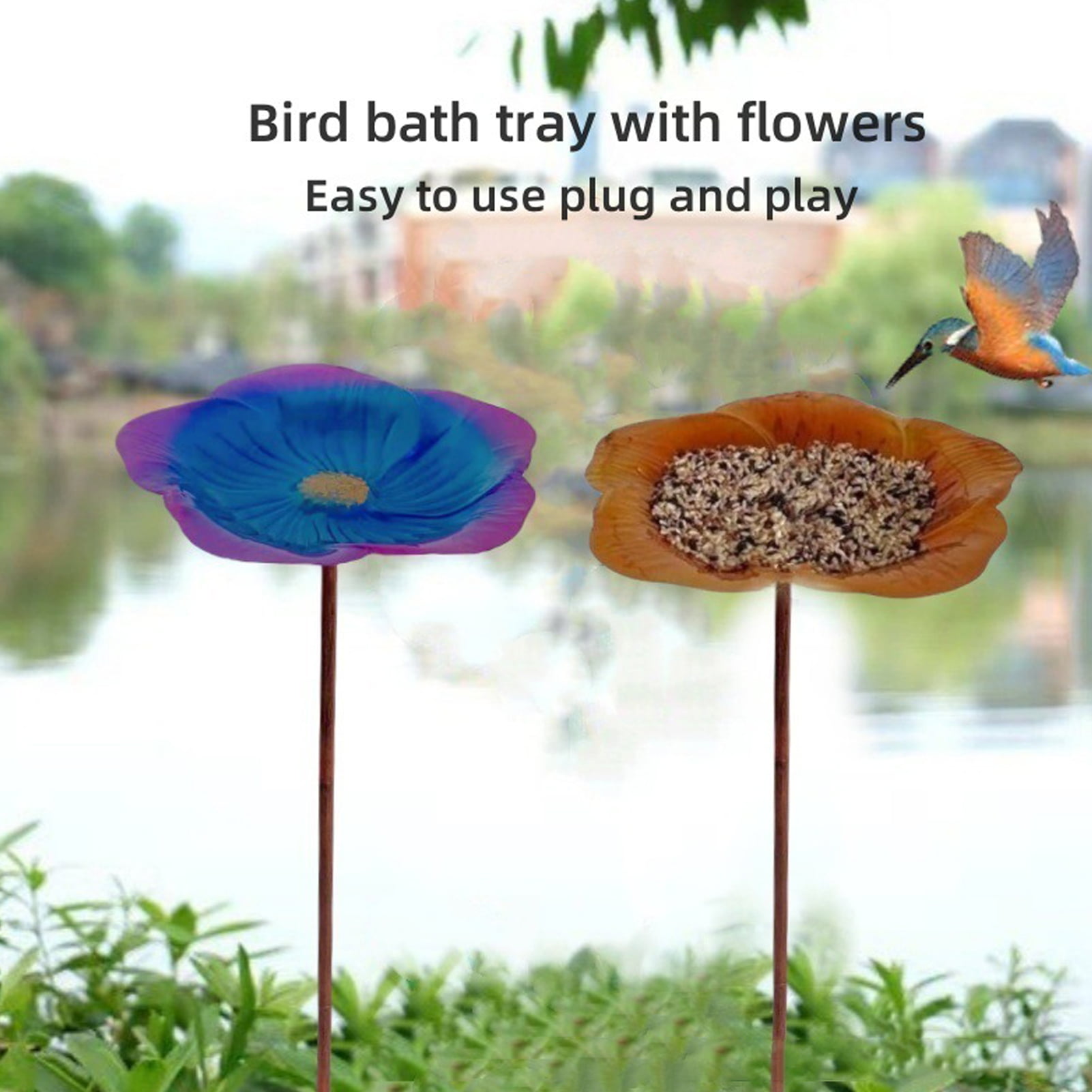 KMSS 1PCS Bee Watering Stations, Metal Stake Hummingbird Food Holder Bird Feeder Garden Decor ...