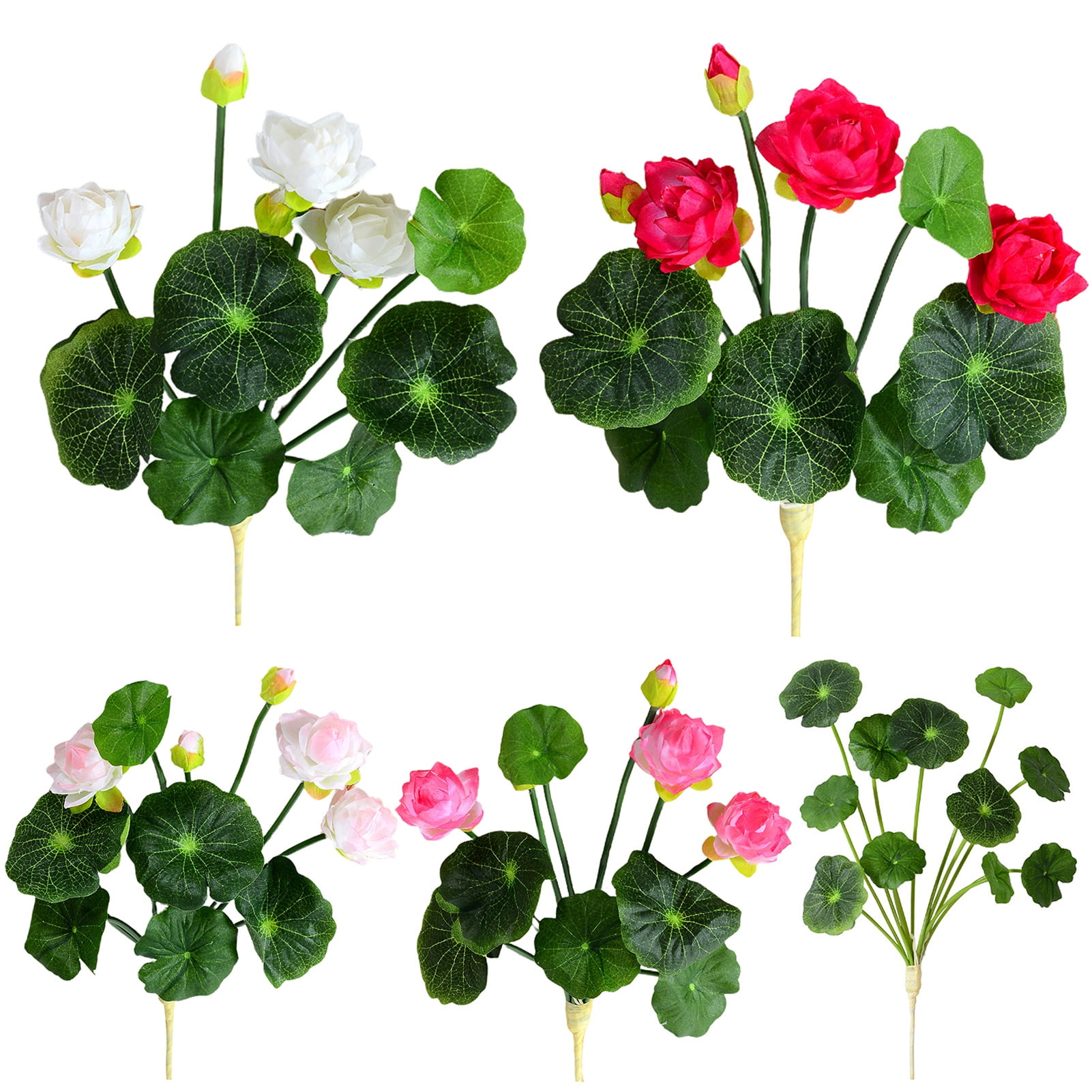 KMSS 1Pcs Artificial Lotus Flowers Water Lilies Silk with Leaves Stems ...