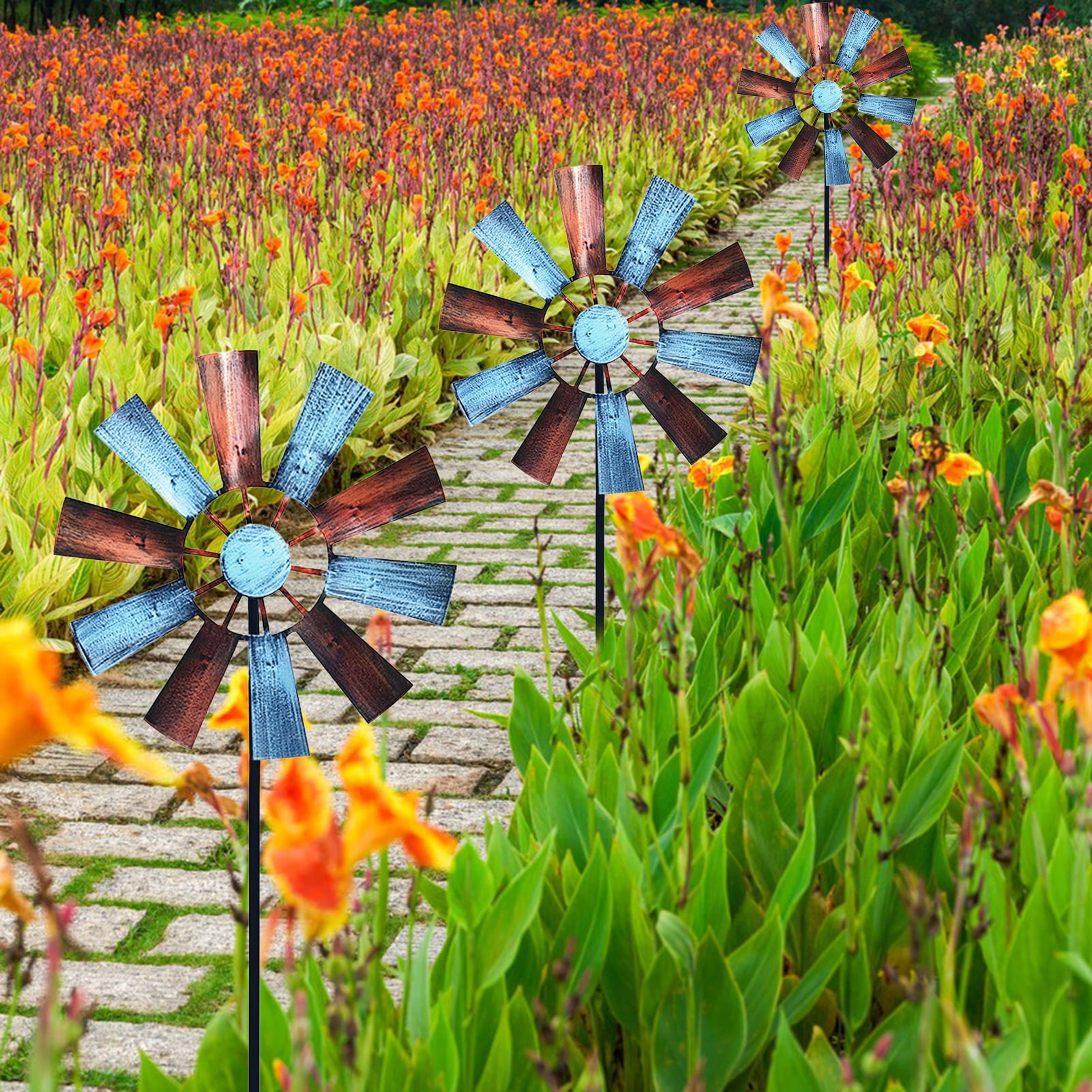 KMSS 28Inch Wind Spinners with Garden Stake 360 Swivel Outdoor Wind Sculpture Metal Windmill ...