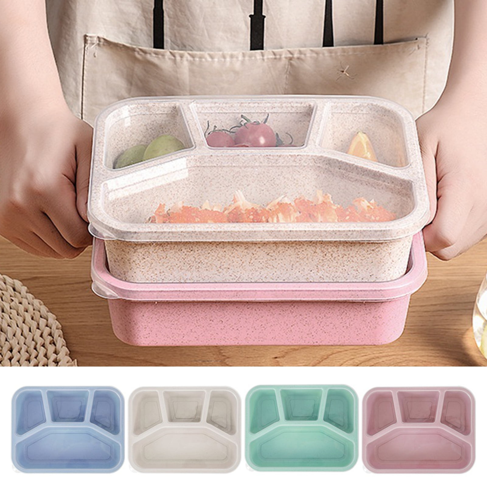 KMSS 4 Pack Bento Snack Containers Set, 4 Compartment Food Storage ...