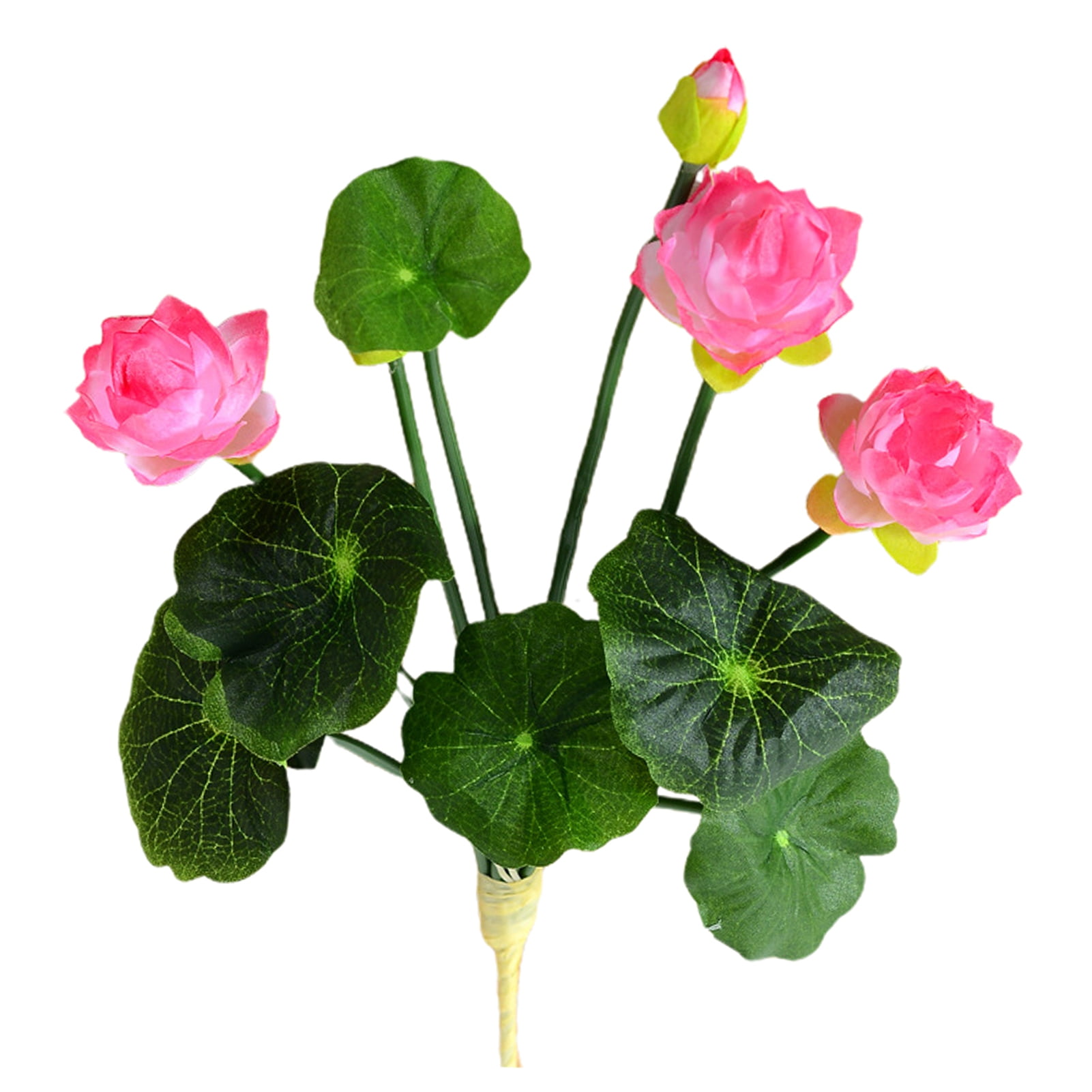 KMSS Artificial Lotus with Green Leaf Stem Realistic Fake Flower Home Office Table Centerpiece ...