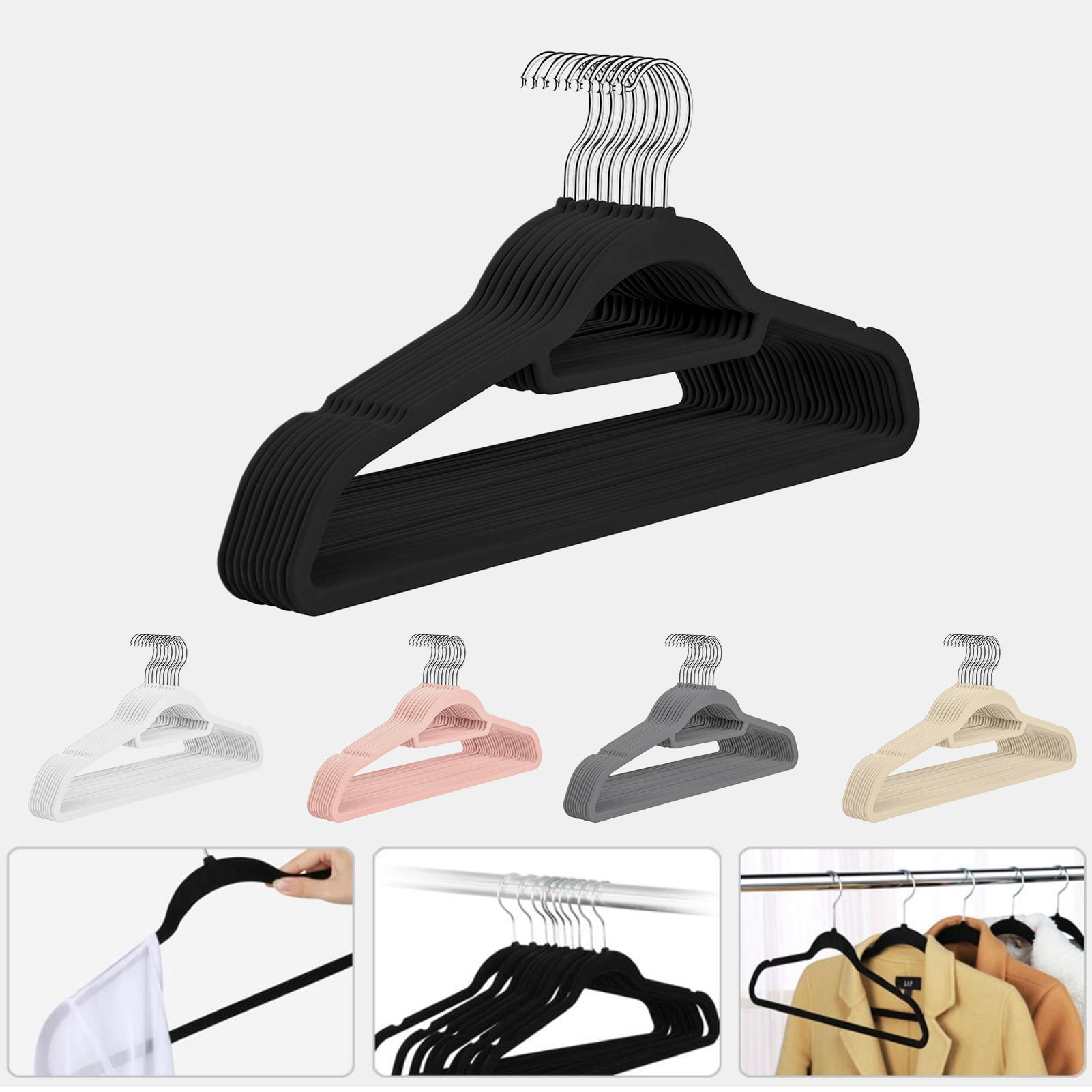 KMSS Coat Hangers for Closet 10 Pack Plastic Flocking Hangers Clothes ...