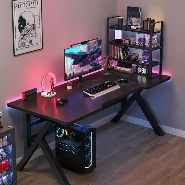 KMSS Rectangle Gaming Desk with X-shaped Steel Legs, Black - Walmart.com