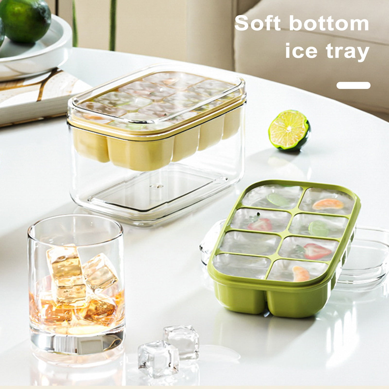 KMSS Ice Cube Mold Ice Tray with Storage Container 2-in-1 Ice Cube Trays Easy to Demould for ...