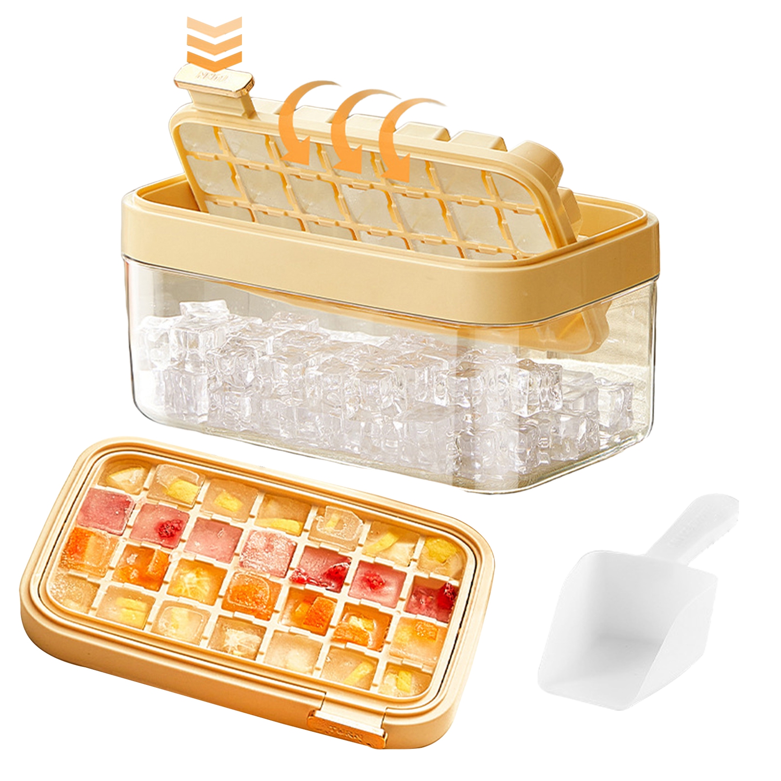 KMSS Ice Cube Tray with Lid and Bin for Freezer 28 Cavity Ice Cube Mold ...