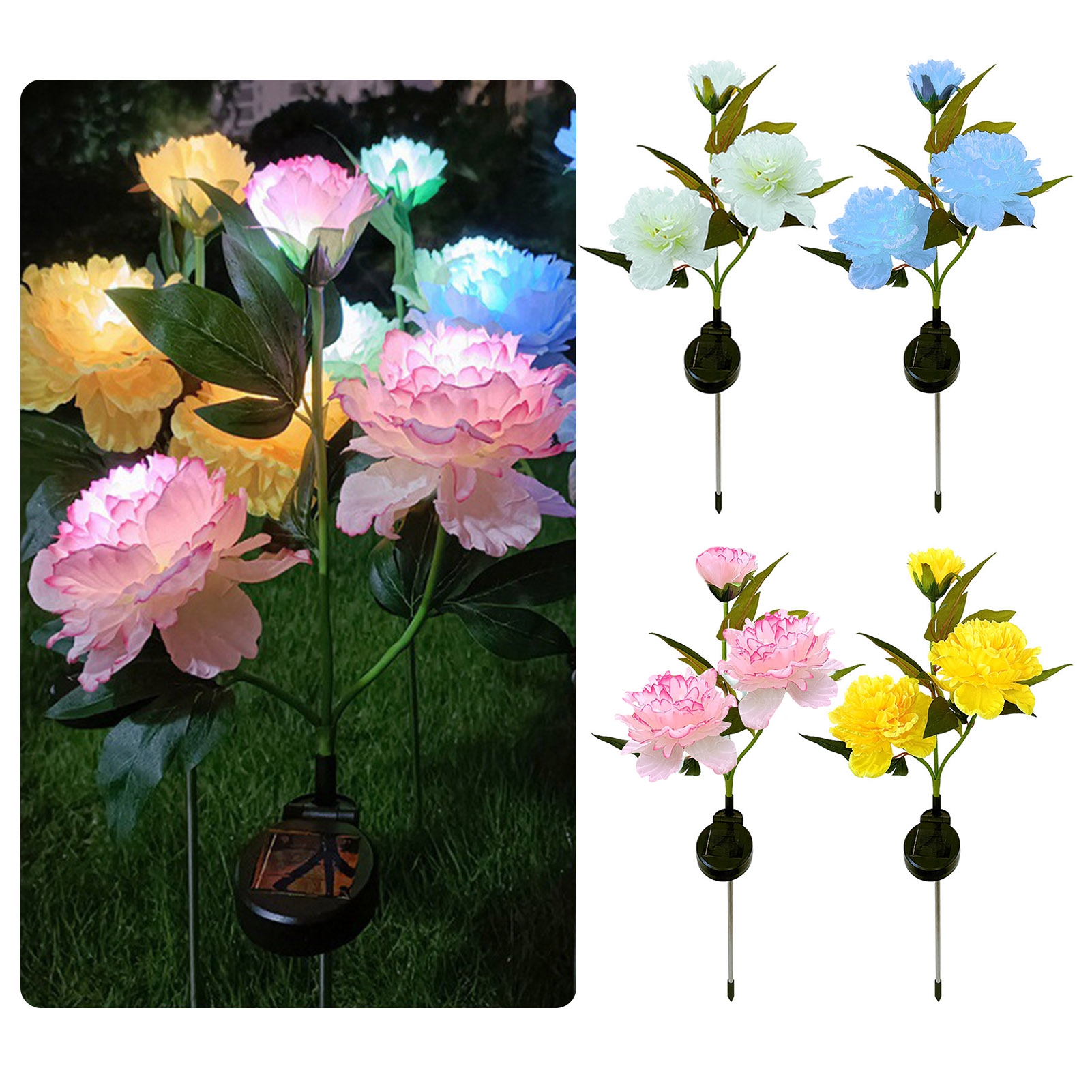 KMSS Solar Garden Lights, Solar Flower Lights Outdoor Waterproof, 3 Heads Roses Decorations for ...