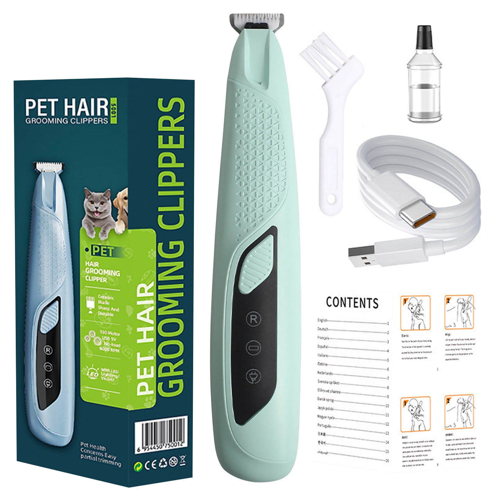 KMWGRE Rechargeable Pet Grooming Clipper with Built-in Light for Dogs ...