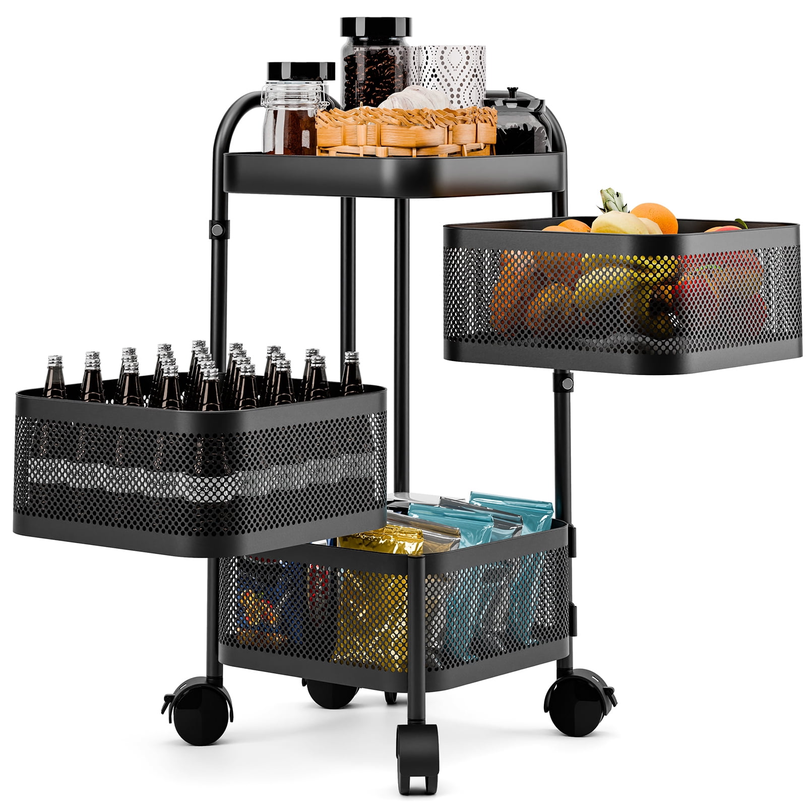 KMYY 3 Tiered Rotating Shelf 360 Design Baskets Fruit Vegetable Trolley ...