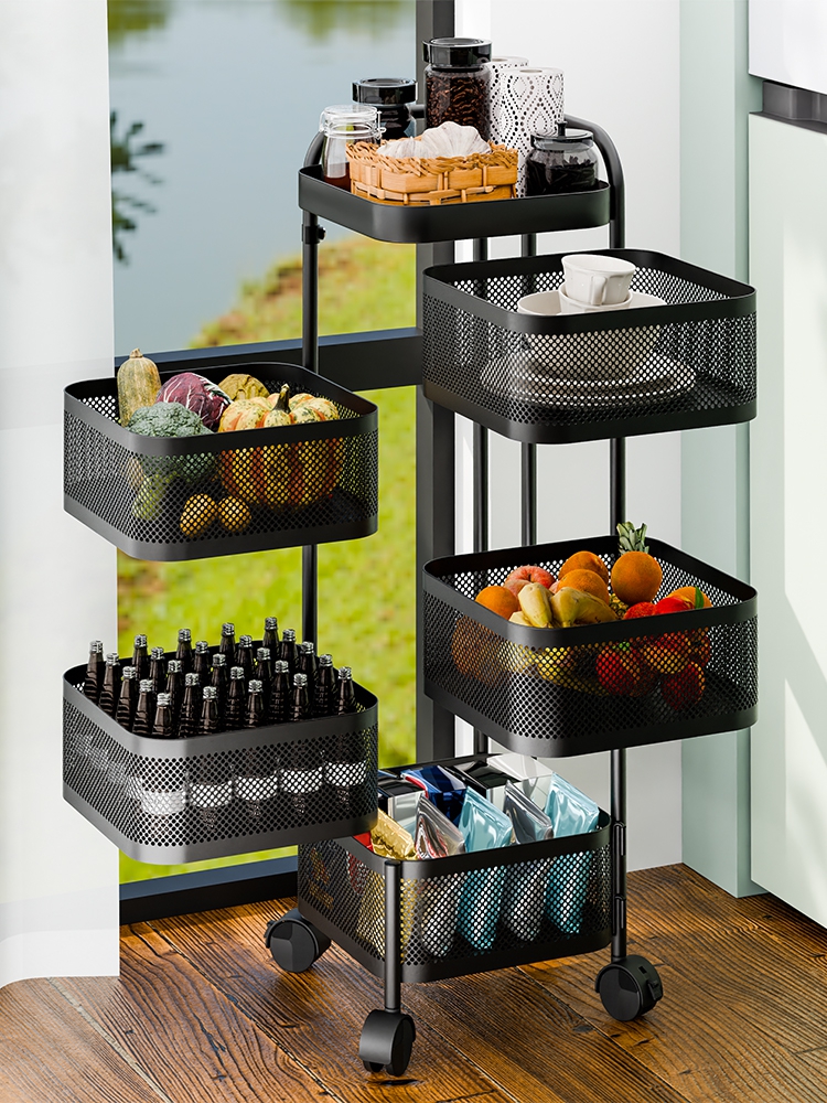 KMYY 5 Tiered Rotating Shelf 360 Design Baskets Fruit Vegetable Trolley ...