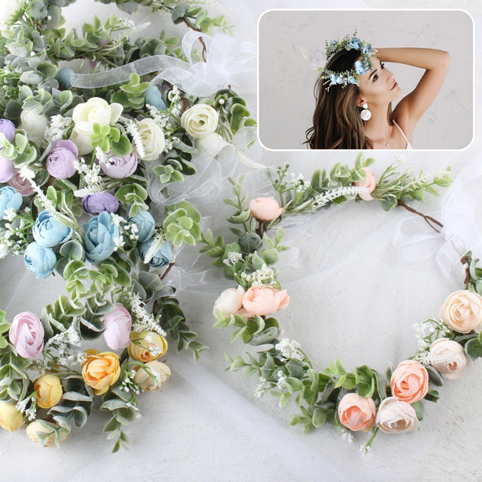 KMYY Faux Wreath Headpiece Women Garland Headdress Elastic Design Lace-up Crown Headpiece Hair ...