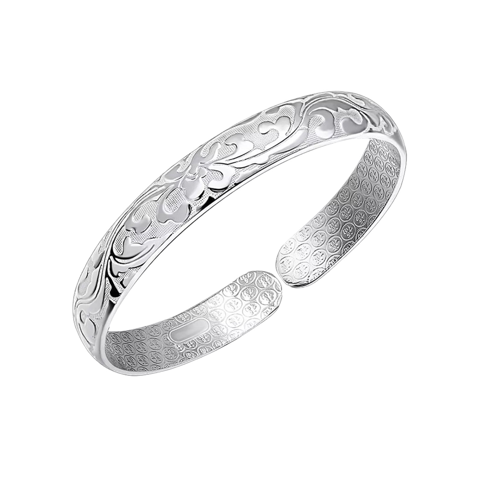 KMYY Lady Opening Bracelet Adjustable Circumference Floral Emboss ...