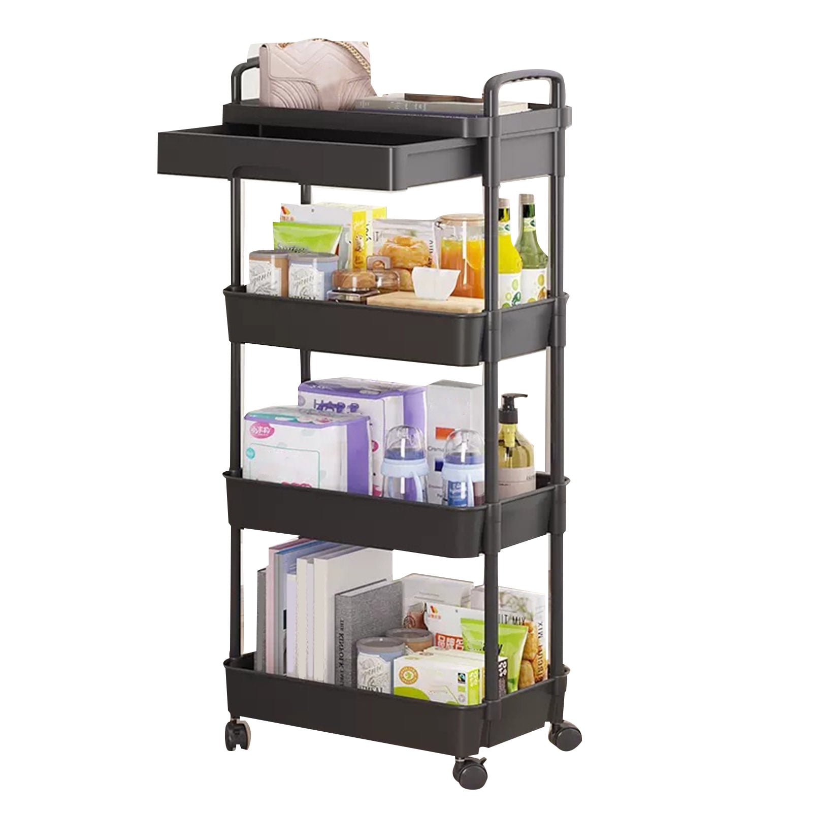KMYY Rolling Utility Cart Storage Rack with 360-Degree Swivel Wheels ...