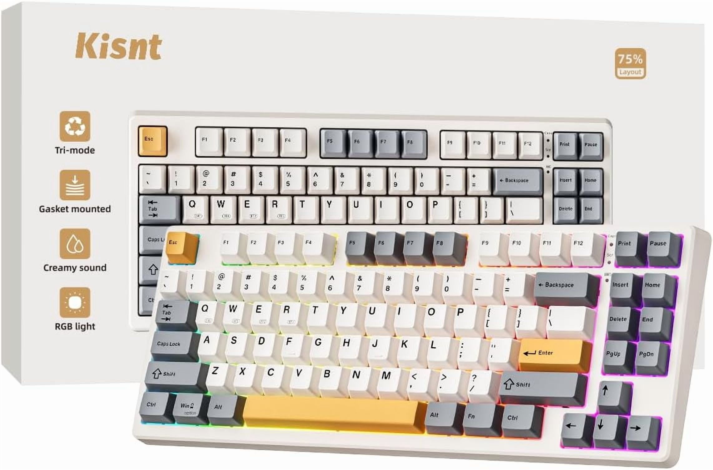 KN85 Wireless Mechanical Gaming Keyboard, 75% Layout with RGB Backlit ...