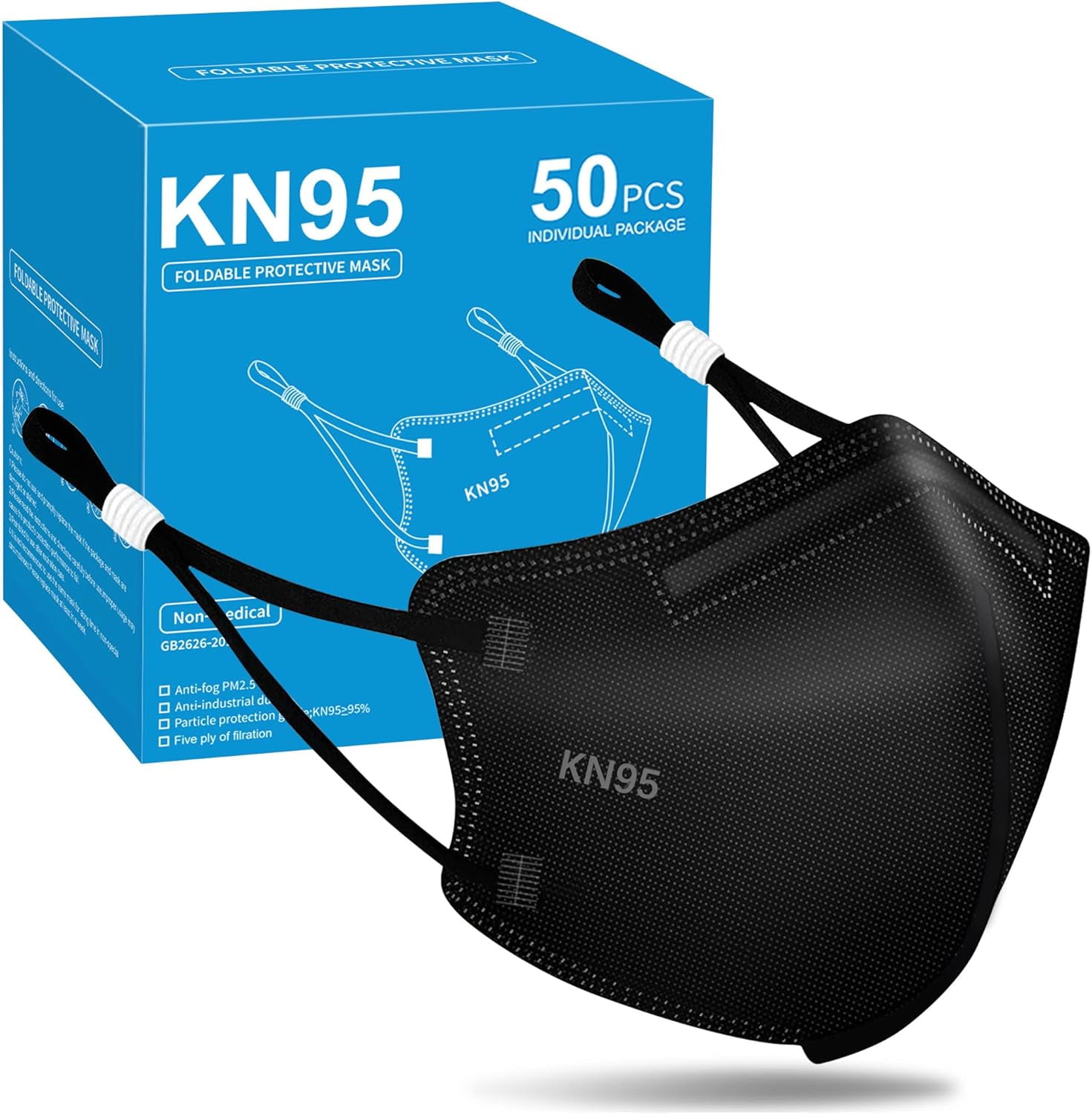 KN95 Face 50 Pack 5-Ply Breathable Filter Disposable Face Black ...
