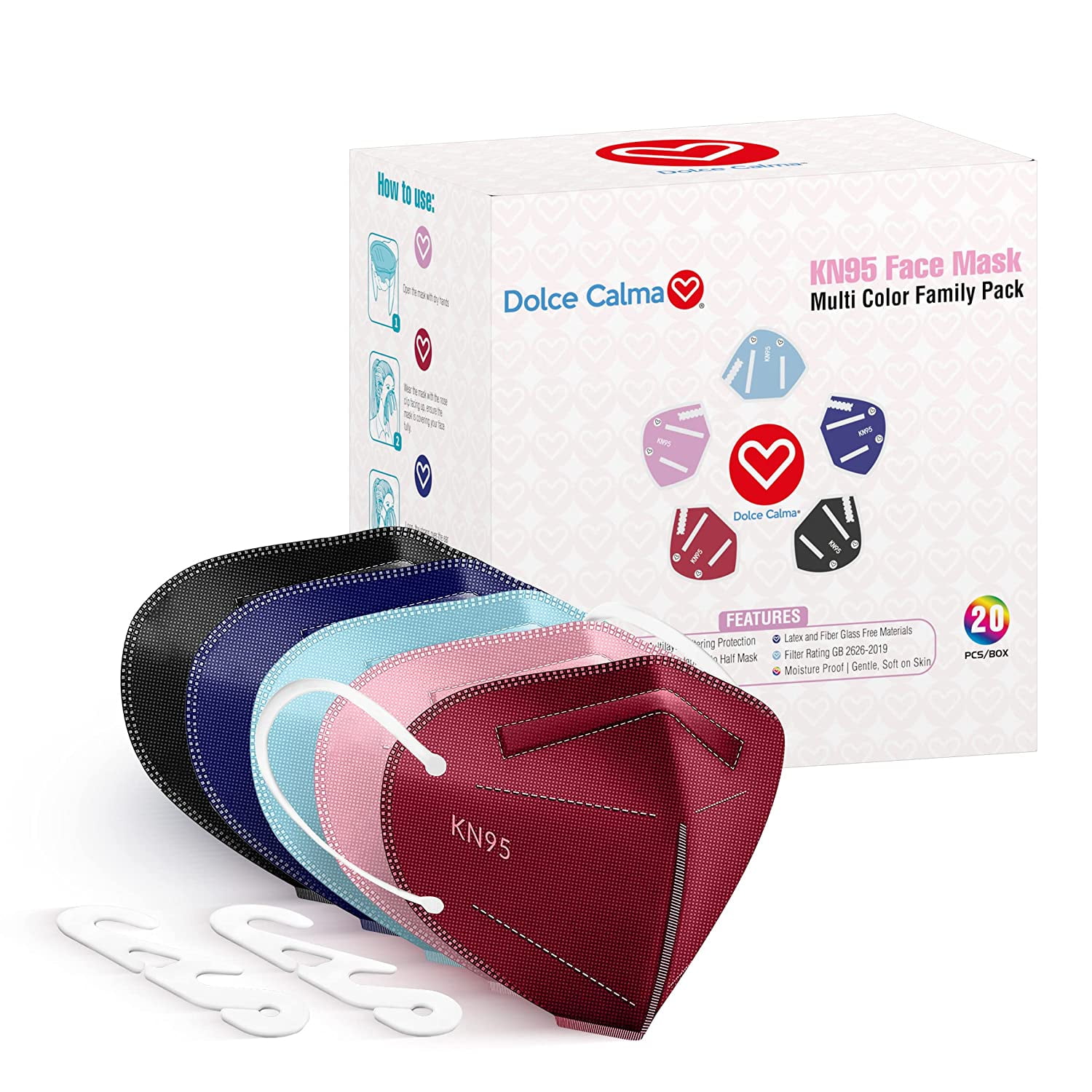 KN95 Face Mask, 20 Pack Individually Wrapped, 5-Ply Breathable & Comfortable Multicolor Masks ...