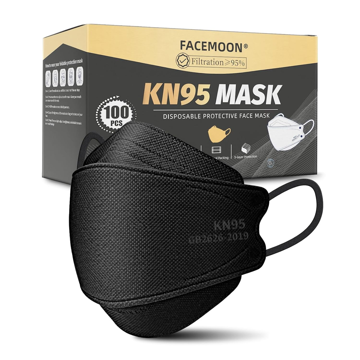 KN95 Face Mask Disposable Adults - 100 Pack 5 Layer Protection Adjustable KN95 Mask Breathable ...
