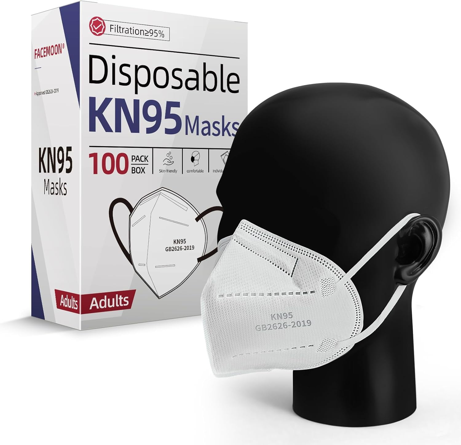 KN95 Face Mask Disposable Adults - 100 Pack Adjustable KN95 Mask 5 Layer Protection Breathable ...