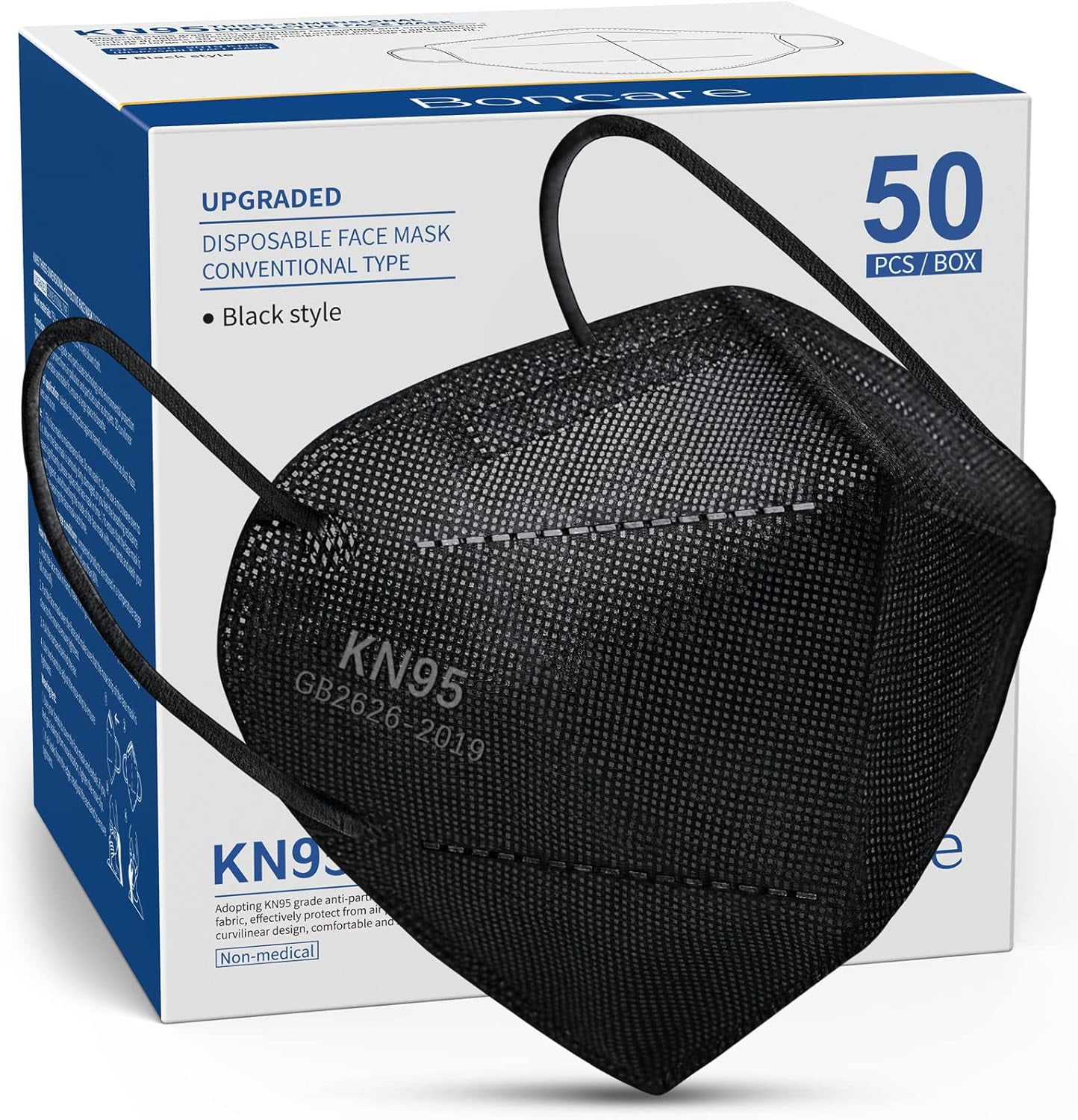 KN95 Face Masks 50 Pack, Black, 5-Layer Disposable Face Masks ...