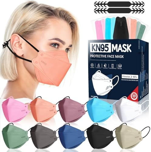 KN95 Face Masks Disposable Adults - 50 Pack 5 Layer Protection Dust ...