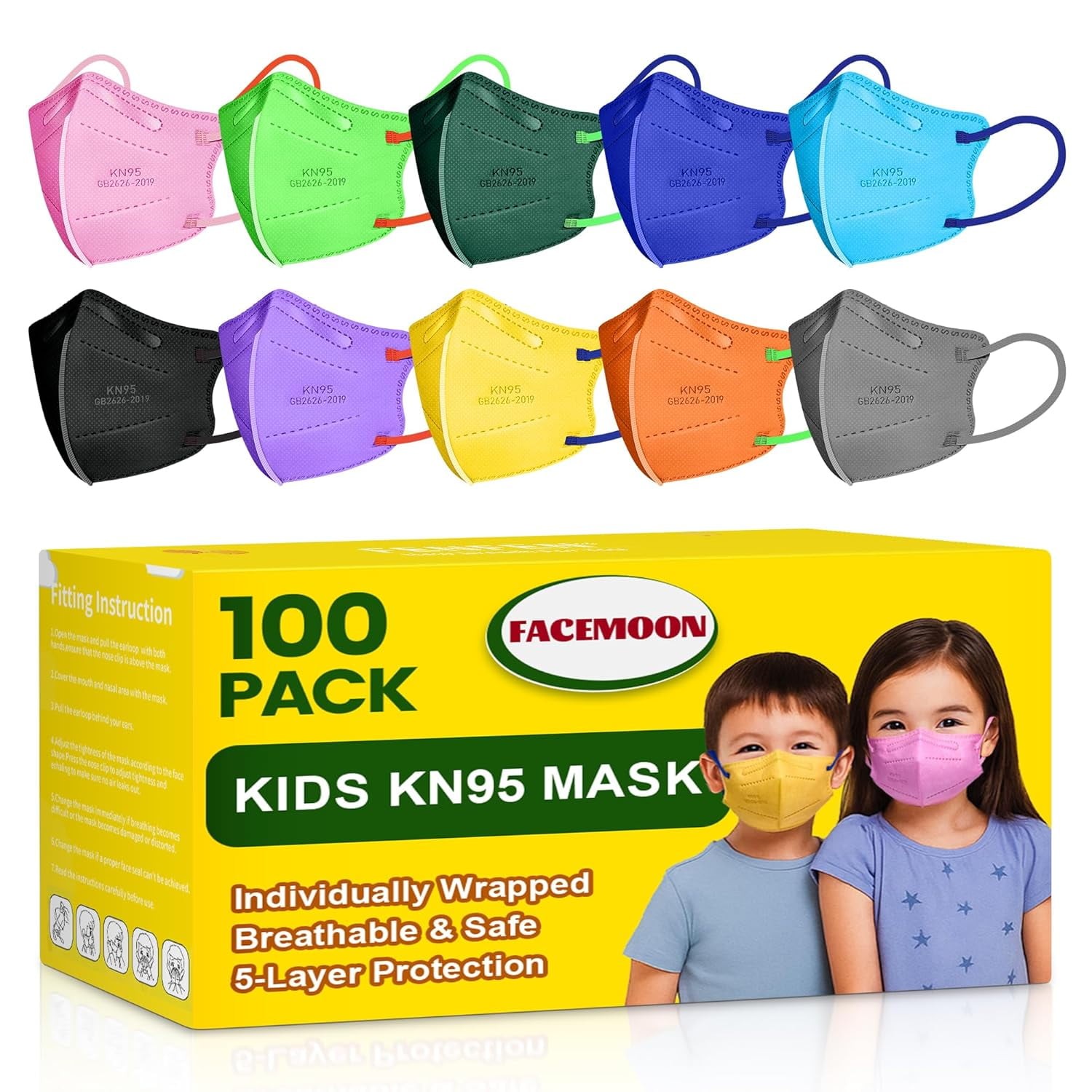 KN95 Masks Disposable for Kids, 5 Layer Protection 100 Pack ...