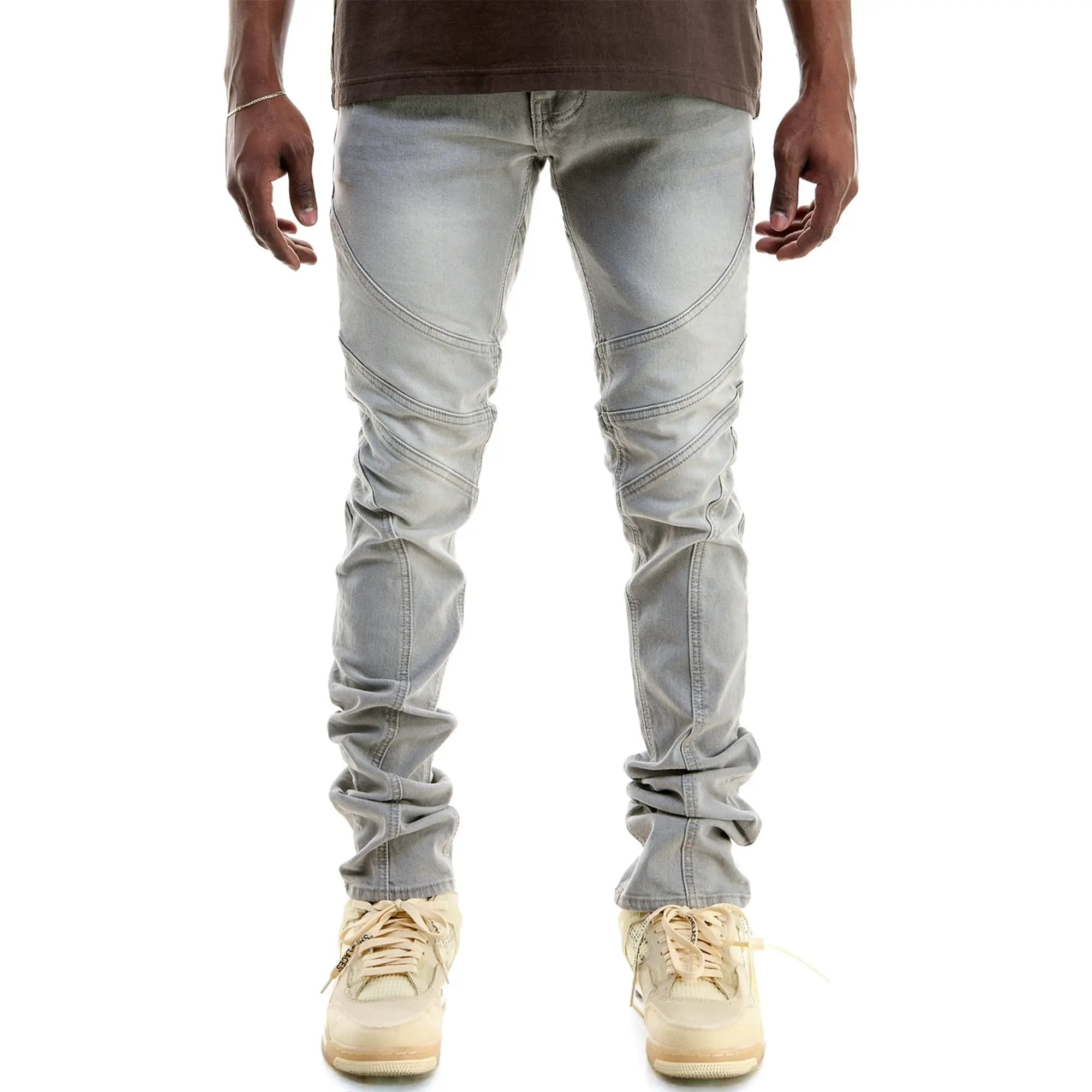 KNDK Men Stacked Overlap Jeans (Grey) - Walmart.com