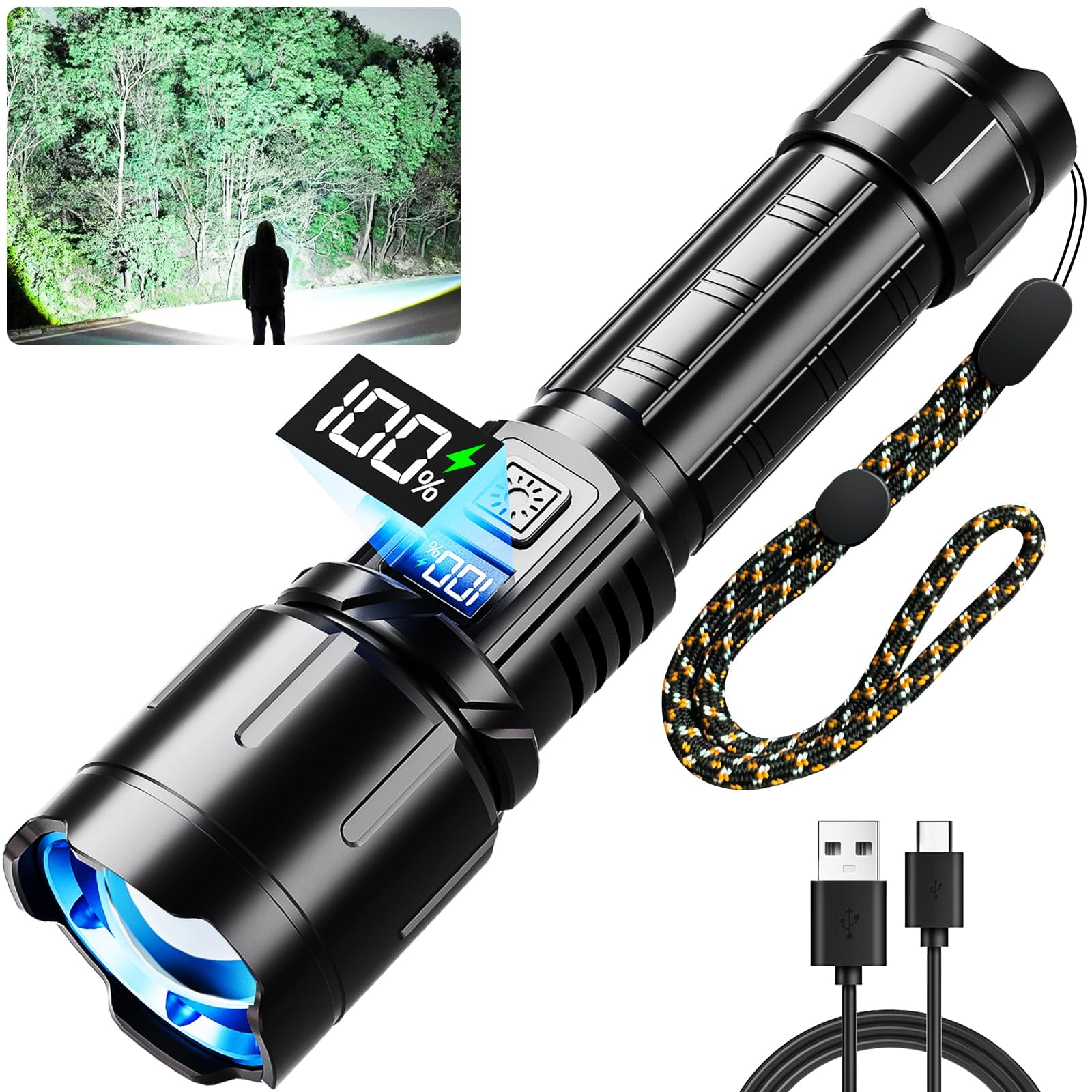 KNIBO Rechargeable Flashlight 99000 High Lumens, LED Super Bright Flash ...