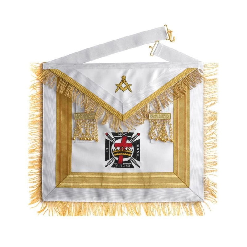 KNIGHTS TEMPLAR COMMANDERY APRON - WHITE & GOLD MACHINE EMBROIDERY WITH ...