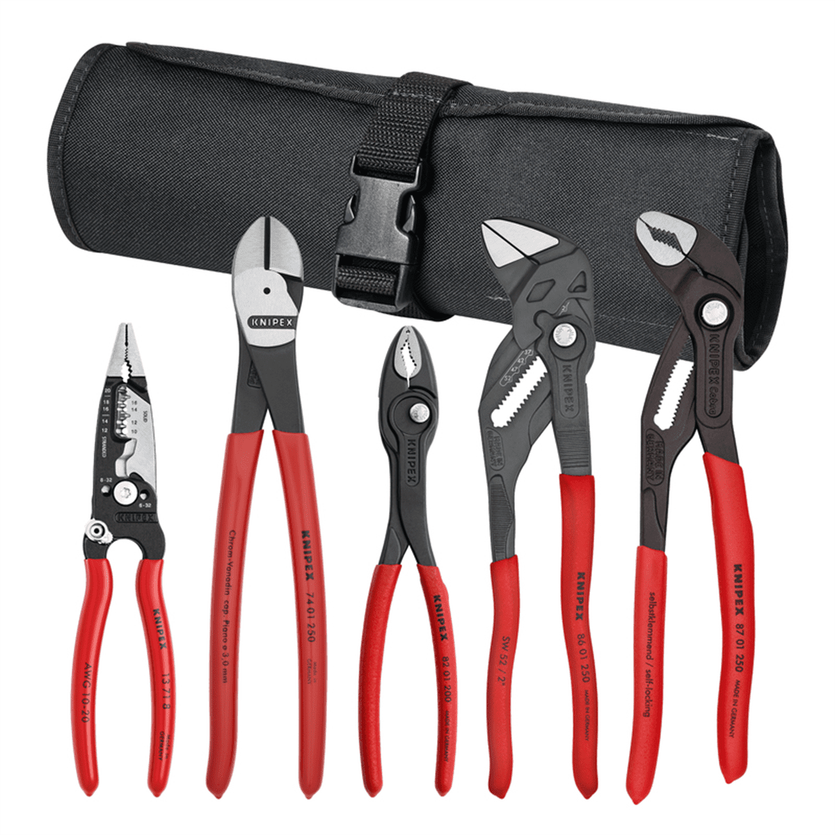 KNIPEX 9K0080150US 5 Piece Core Pliers Set Cobra TwinGrip Wrench Roll ...