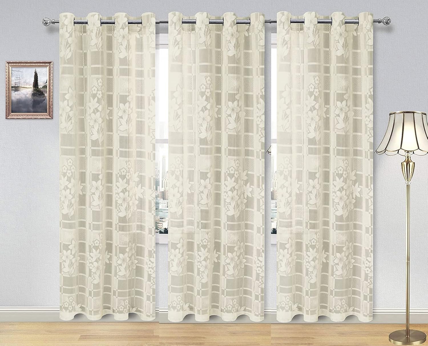 KNIT VIBES Net Box Flower Design 7 ft Curtains for Window Door Long ...