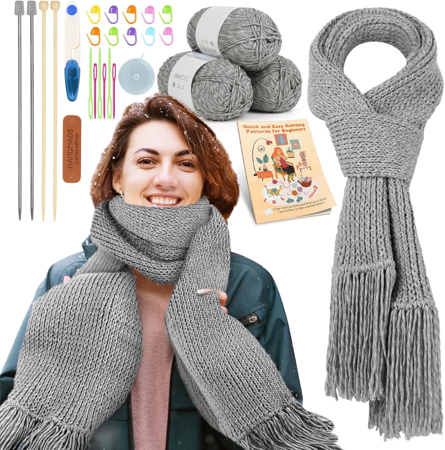 KNITTING KIT for Beginners, Scarf Knitting Kit for Adults Learn to Knit ...