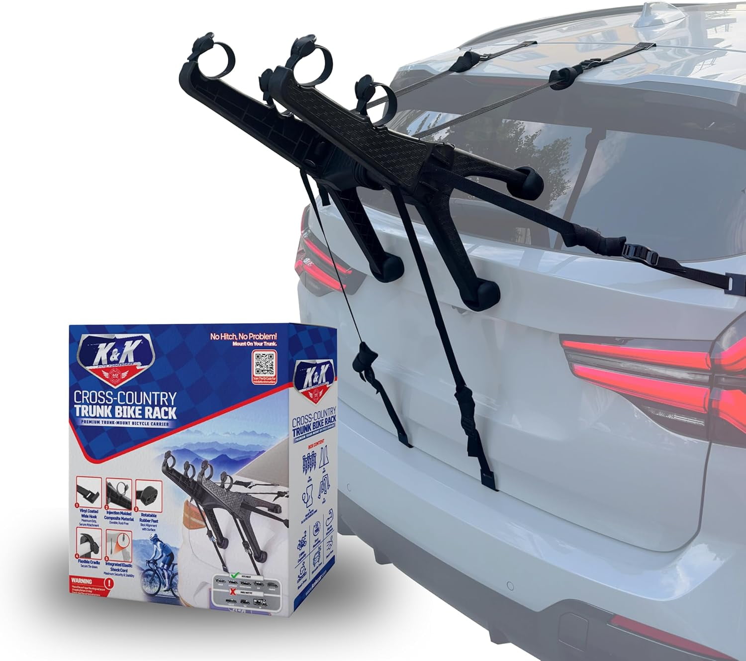 K&K Universal 2-Bike Cross-Country Trunk Rack, Premium Trunk-Mount ...