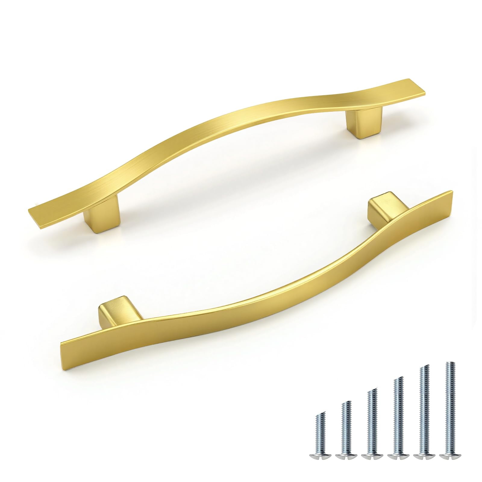 KNOBWELL 12 Pack 3-3/4 inch Hole Center Matte Gold Kitchen Cabinet Pulls,Wave Style Modern ...