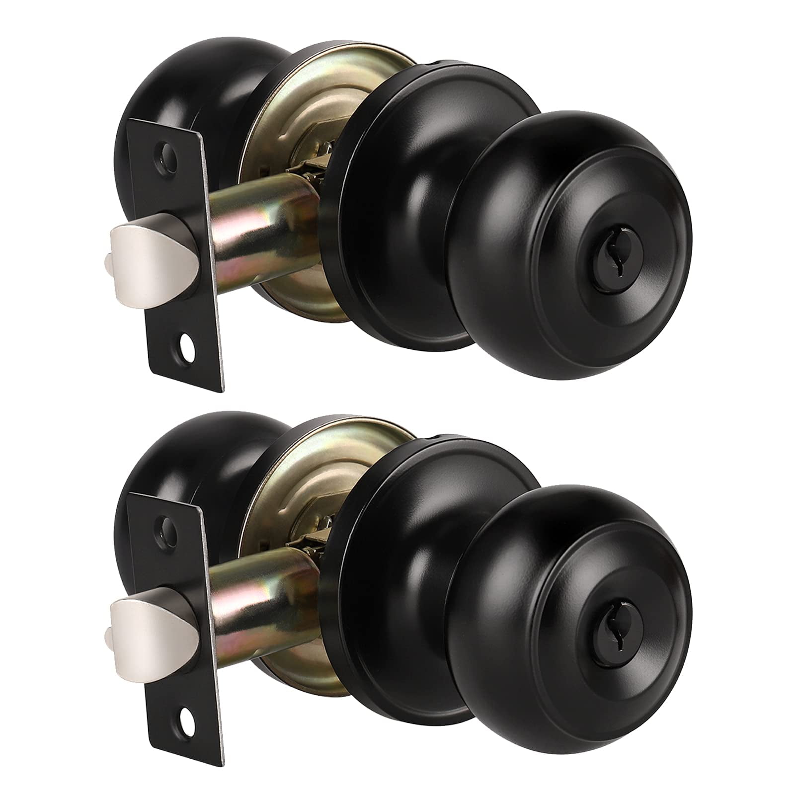 KNOBWELL 2 Pack Bedroom Door Knobs with Lock and Key, Exterior Doorknob ...