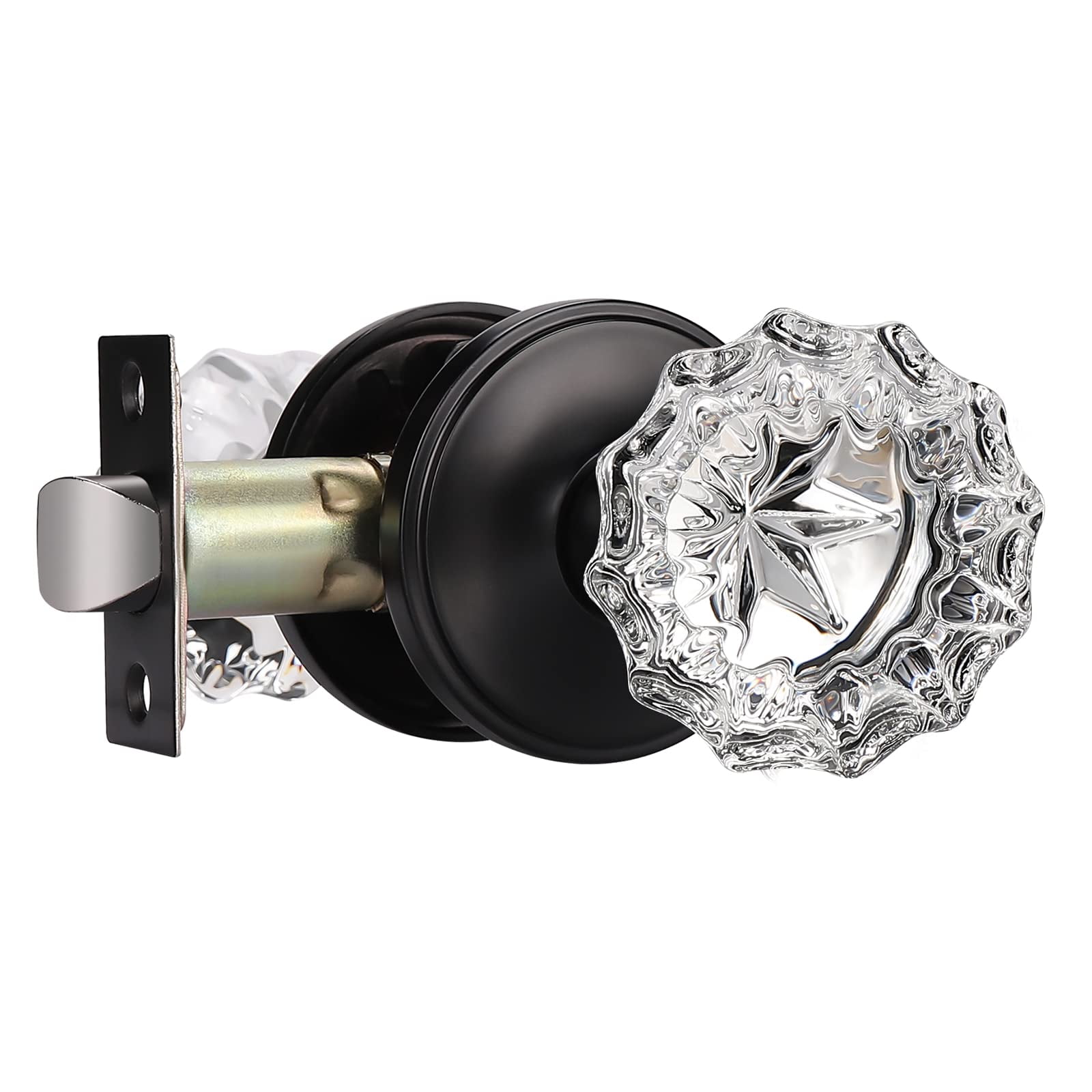 KNOBWELL 2 Pack Classic Round Glass Door Knobs Interior, Passage Clear Crystal Door Knobs for ...