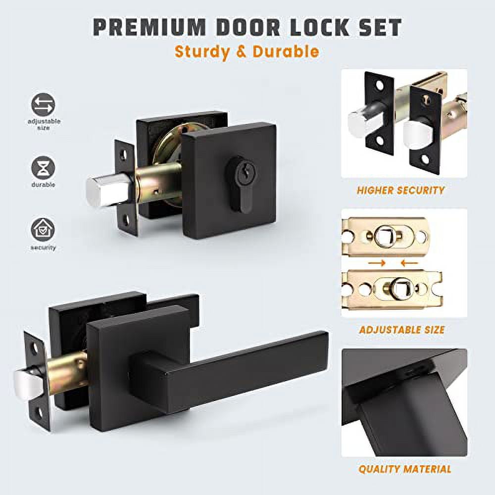 KNOBWELL 3 Pack Square Heavy Duty Entry Door Handle Set with Single ...