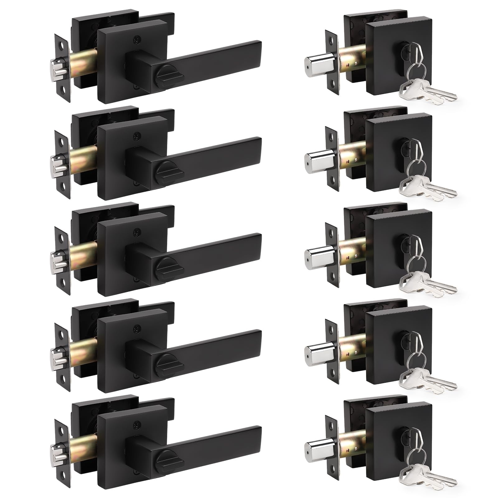 KNOBWELL 5 Pack Heavy Duty Keyed Entry Door Lockset with Reversible ...