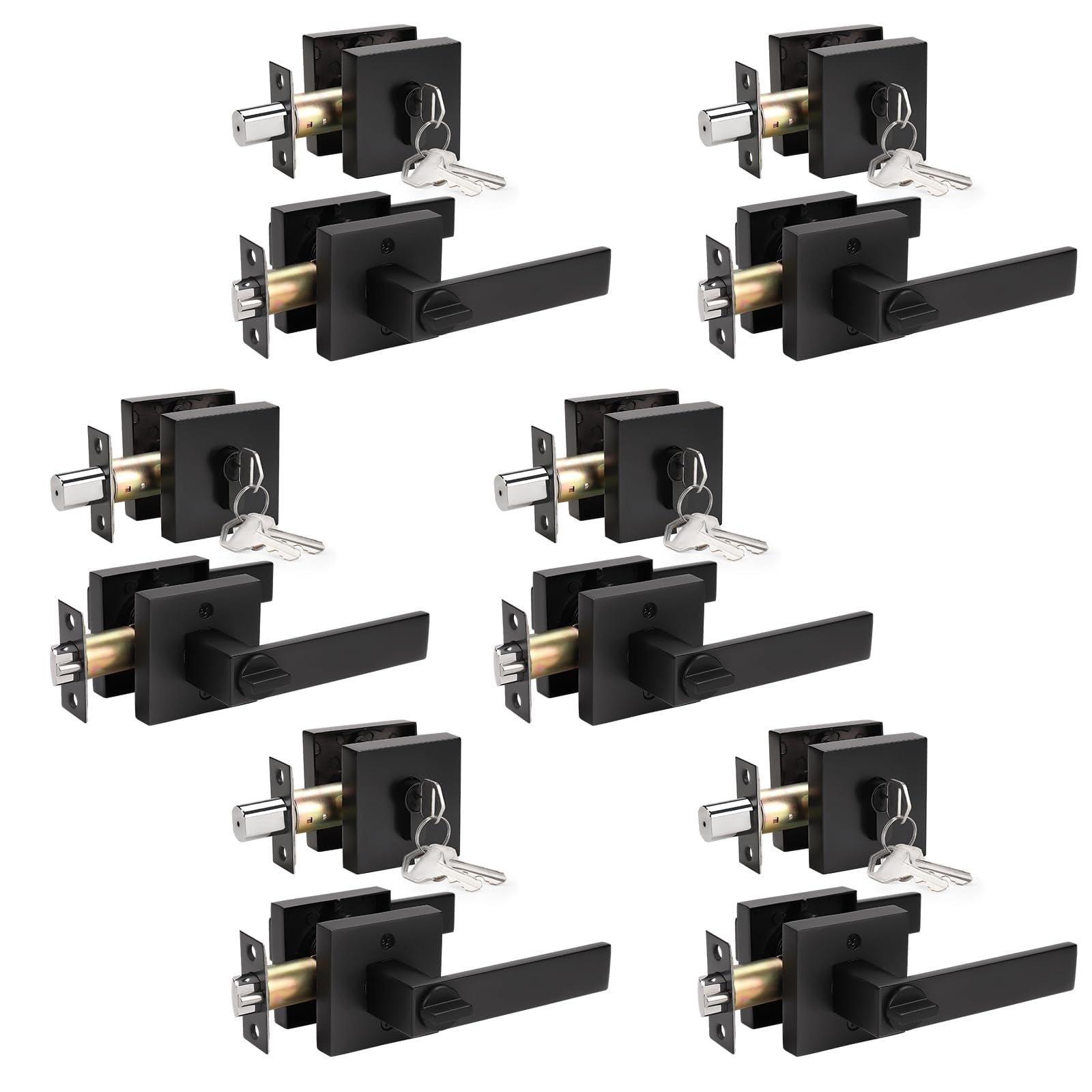 KNOBWELL 6 Pack Matte Black Exterior Keyed Entrance Handle Set with ...