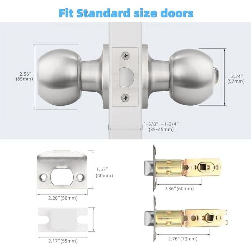 KNOBWELL Brushed Nickel Door Knob for Bedroom Bathroom, Interior Door Knobs with Round Ball Knob ...