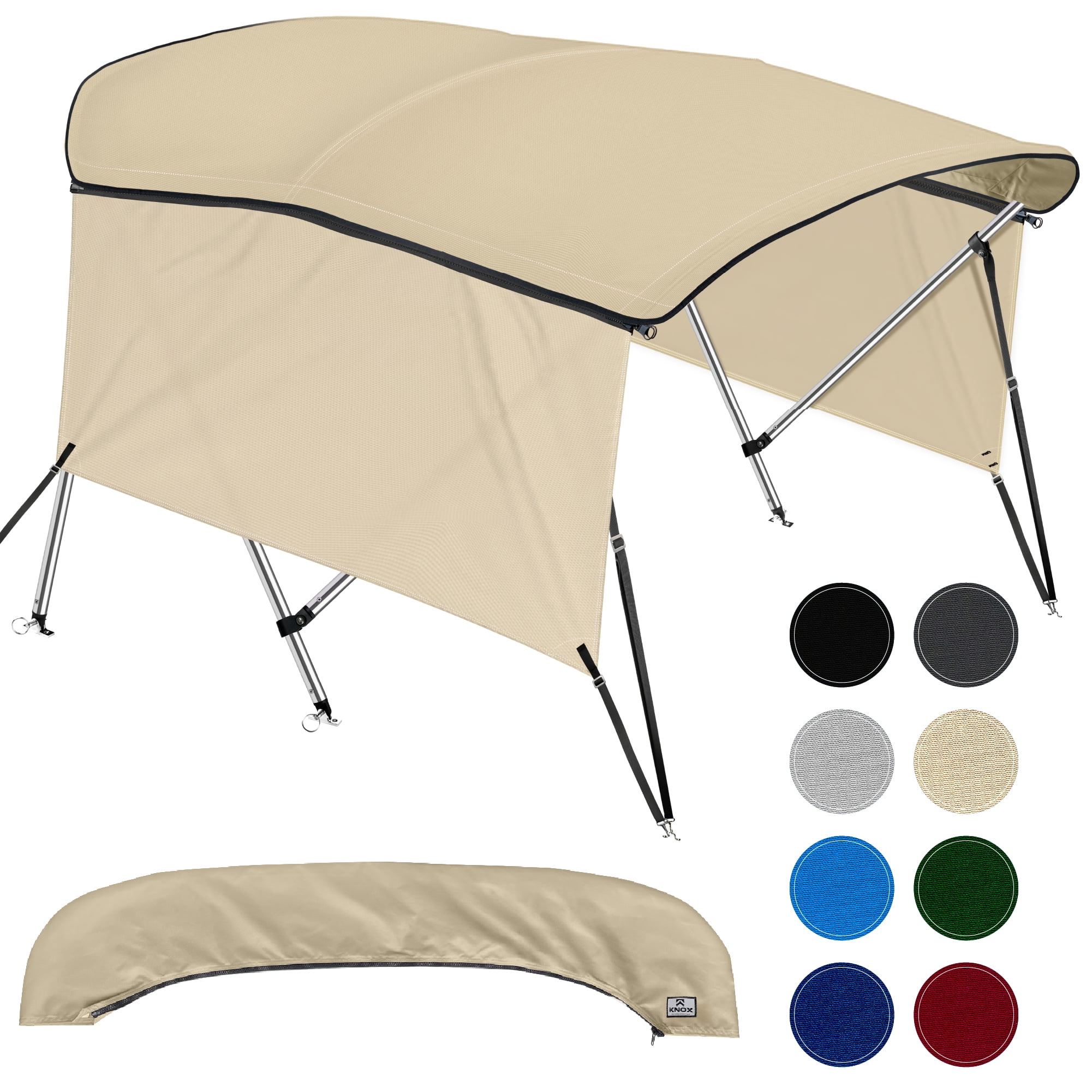KNOX 3-Bow Bimini Top, Fade-Proof 900D Canvas, Support Poles, for ...
