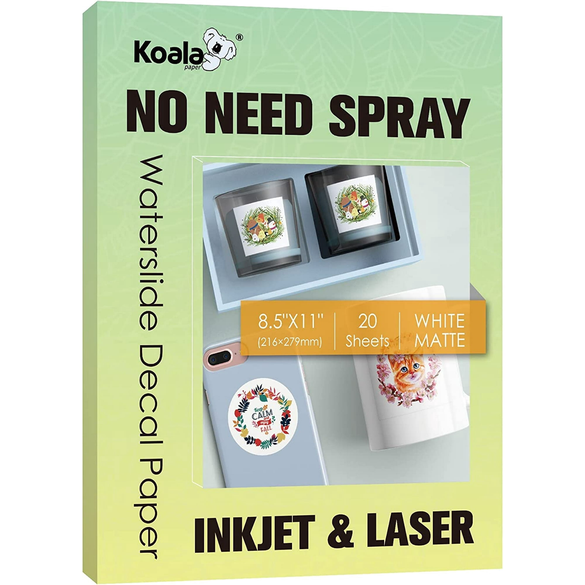 KOALA PAPER, Waterslide Decal Paper, 20 Sheets, For Inkjet & Laser ...