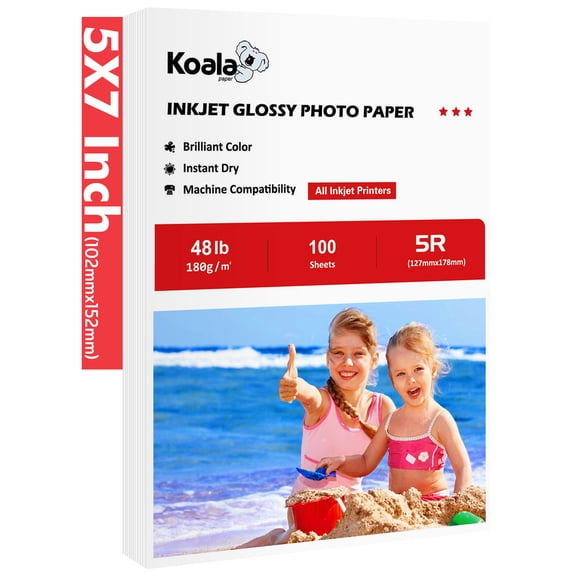 Koala Pro Glossy Photo Paper 5X7, 48lb 10Mil, 100 Sheets, Compatible ...