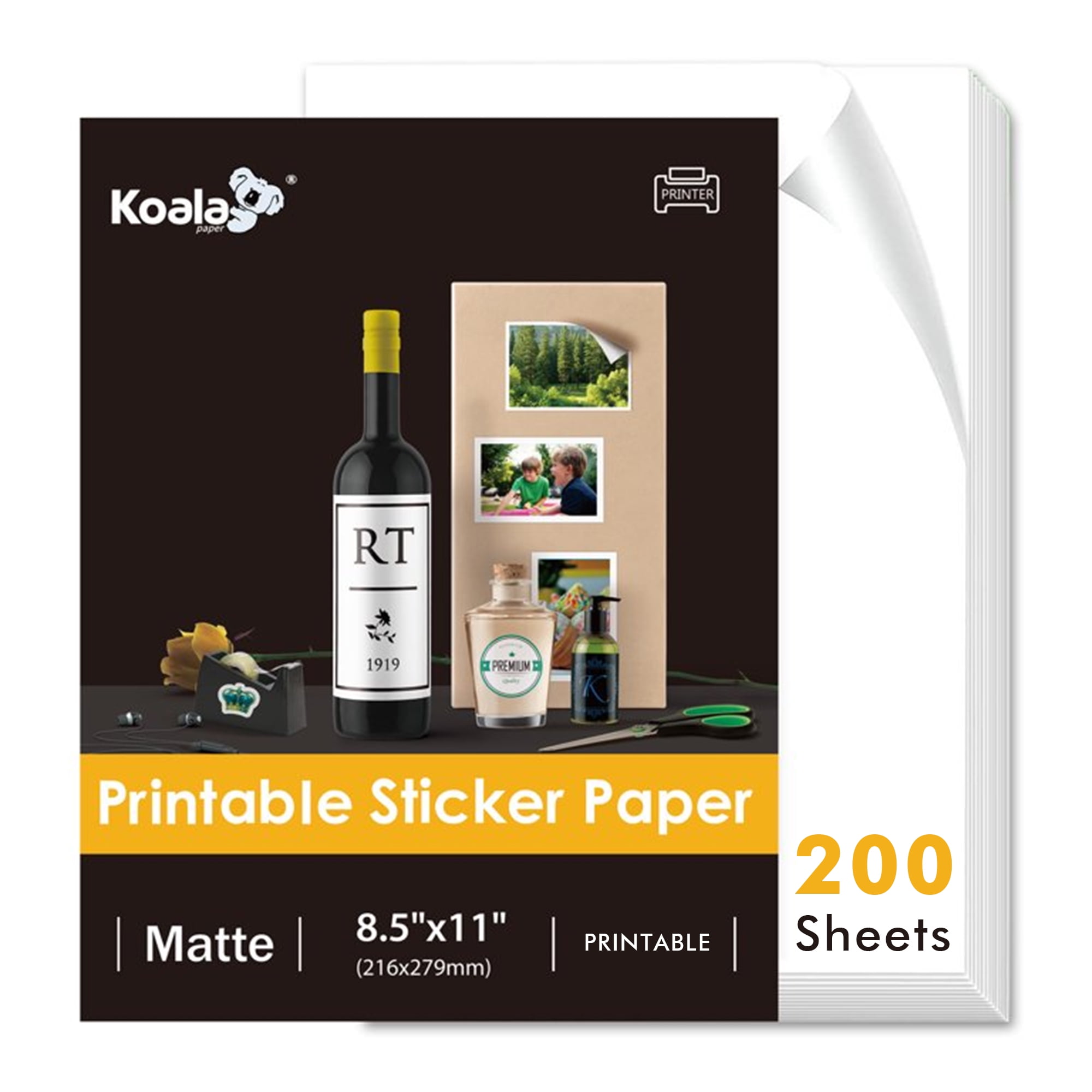 KOALA Sticker Label Paper for Inkjet & Laser Printers - 200 Sheets ...