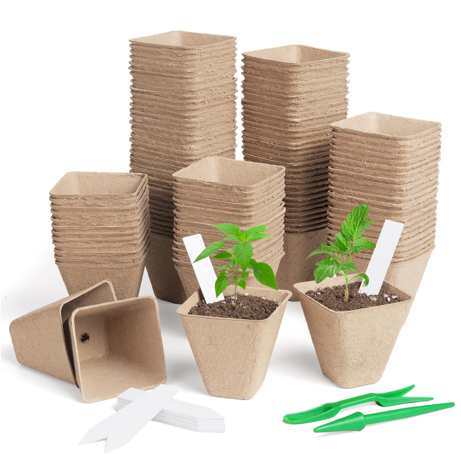 KOAMLY 150 Pack 3.15 Inch Square Peat Nursery Pots, Herb Seed Nursery ...