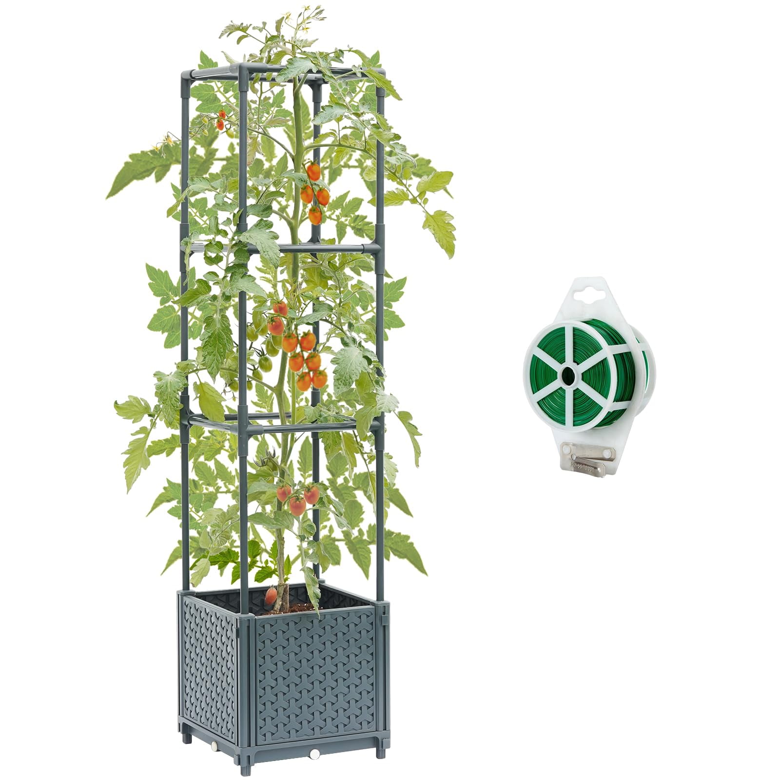 KOBAZ Raised Garden Bed with Tomato Planter Cage, Trellis Planter Boxes for Outdoor Patio ...