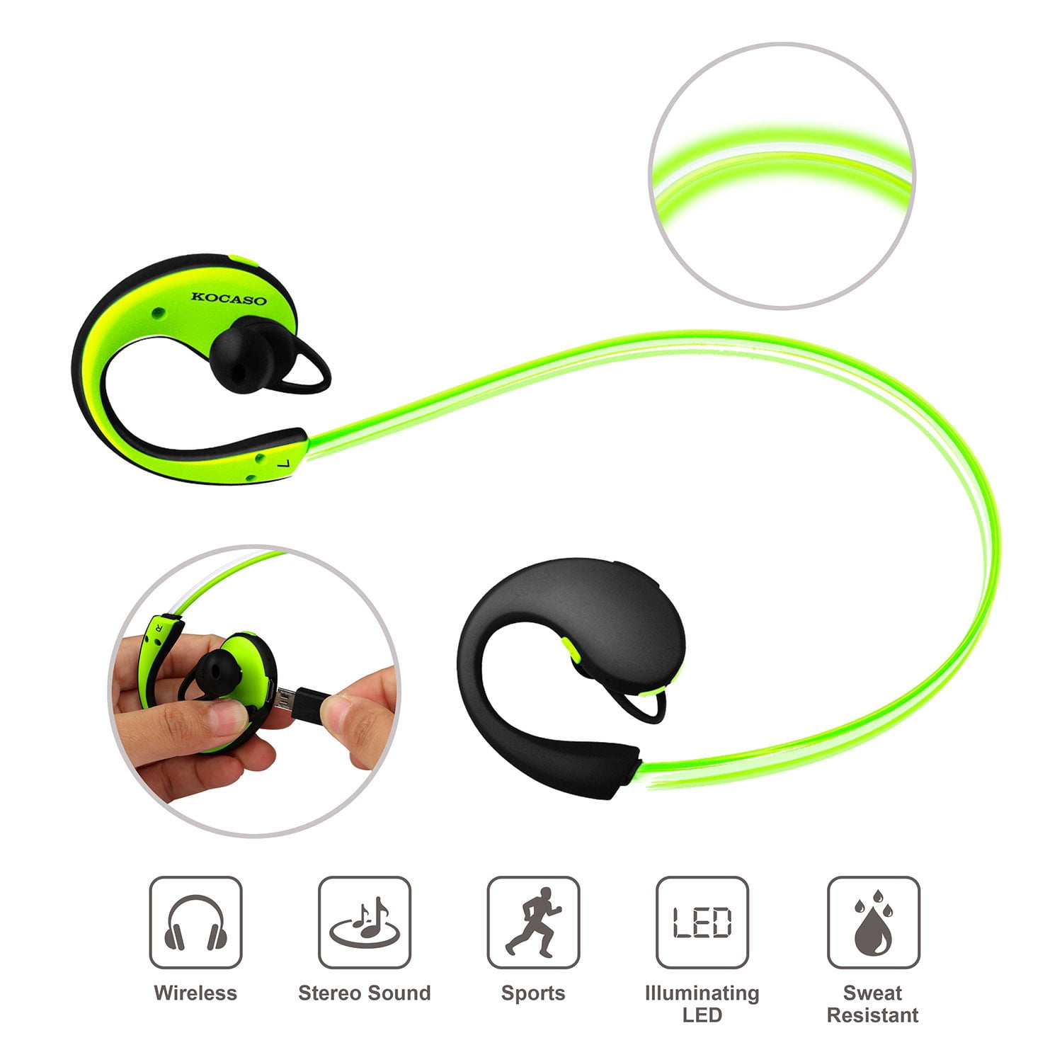 KOCASO Wireless Sports Headsets Wireless V4.1 Neckband Earphones HD ...