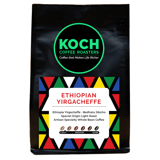 KOCH Coffee Roasters Ethiopian Yirgacheffe – Natural, Light Roast Whole Bean Coffee, 10 oz Bag ...