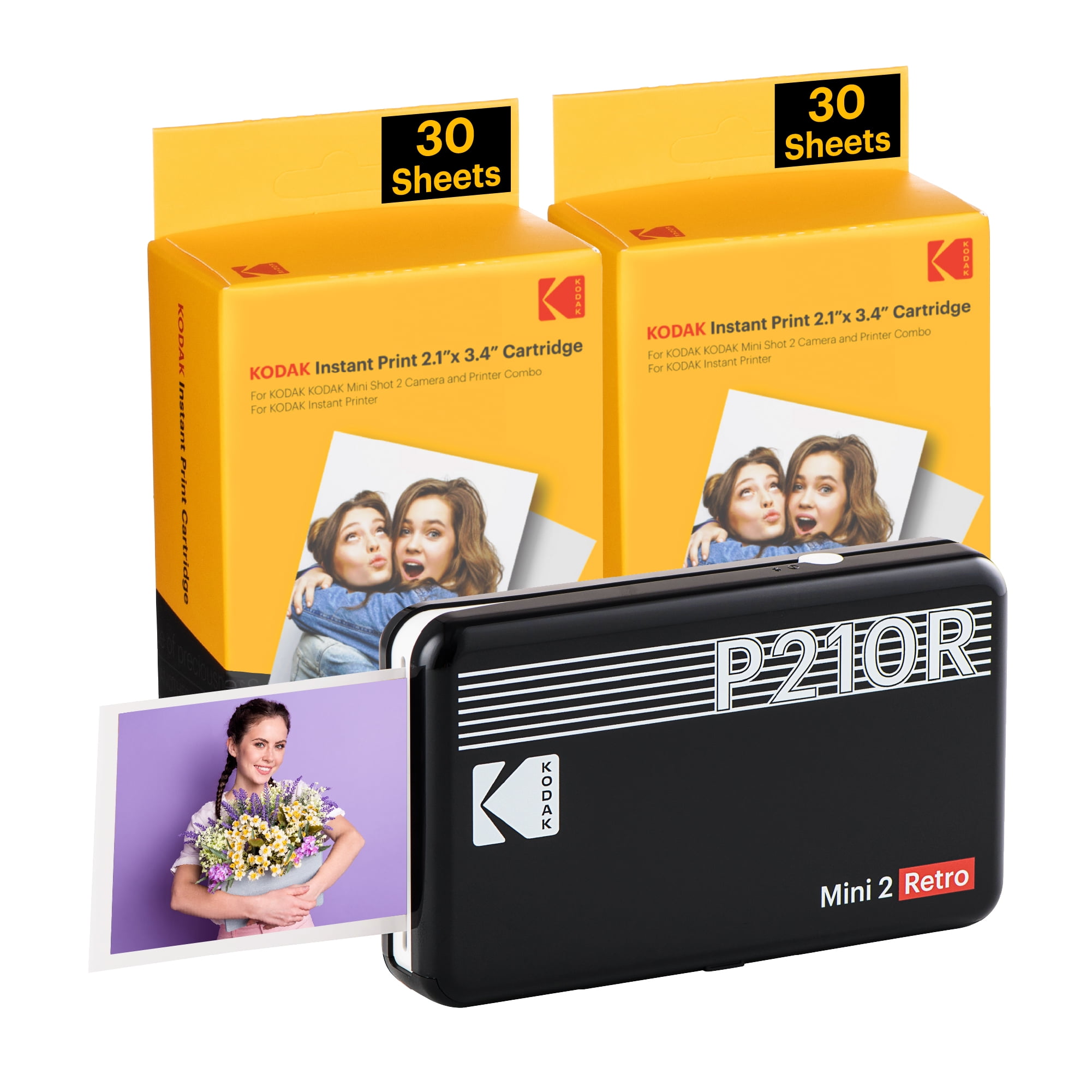 KODAK Mini 2 Retro 4PASS Portable Photo Printer (2.1x3.4 inches) + 68 ...