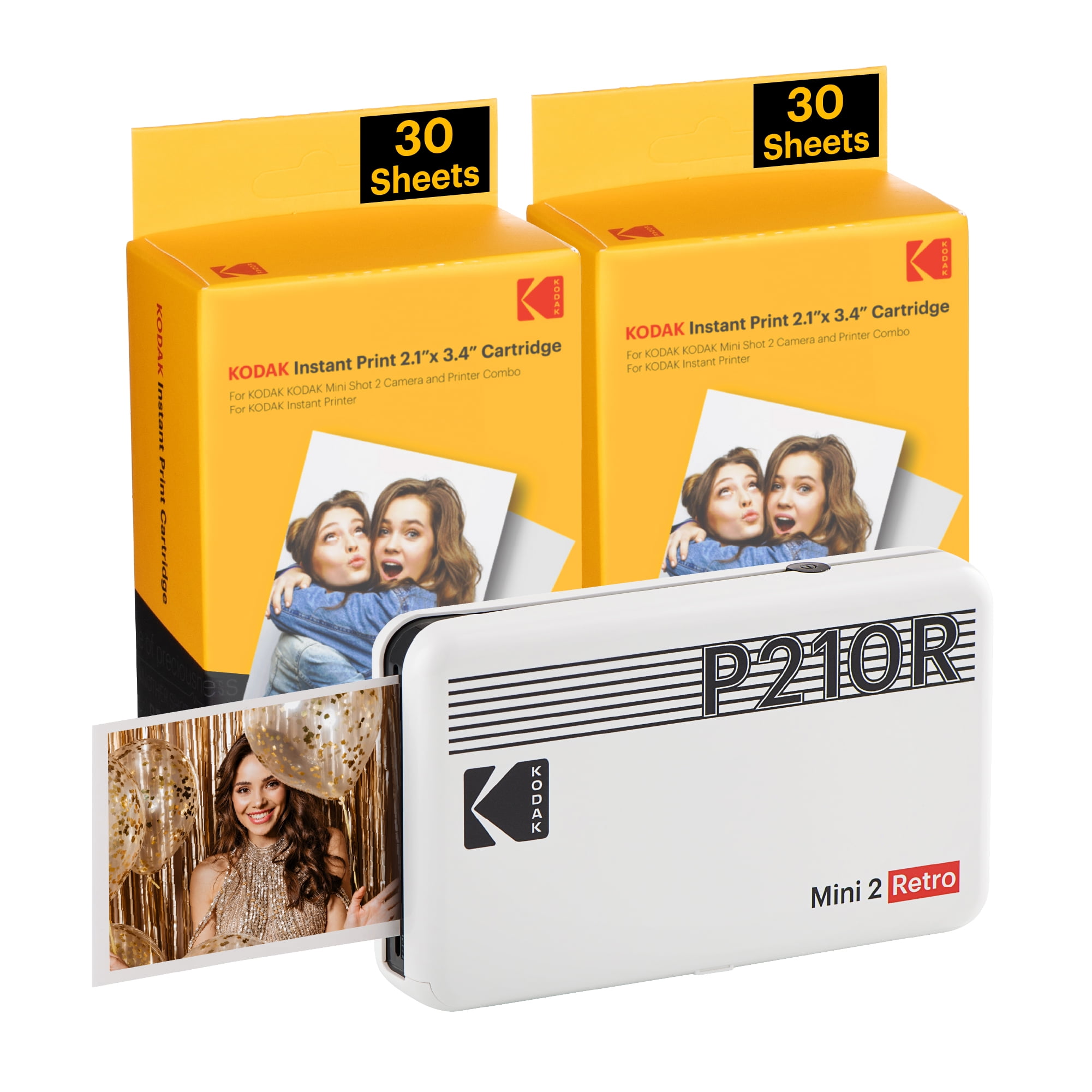KODAK Mini 2 Retro 4PASS Portable Photo Printer (2.1x3.4 inches) + 68 ...