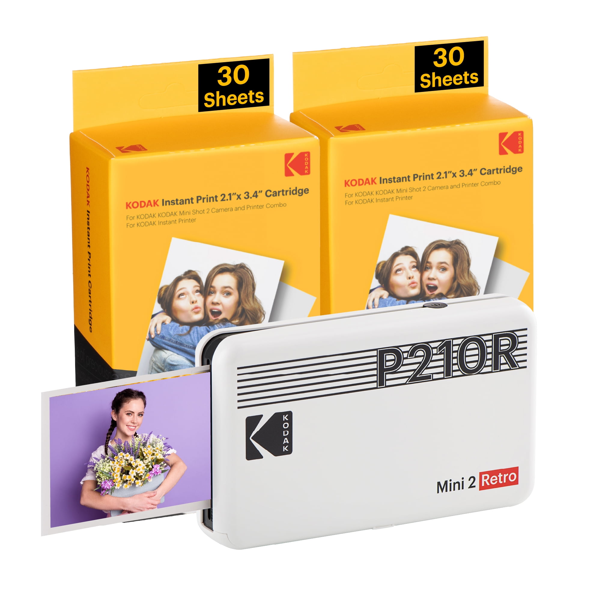 KODAK Mini 2 Retro 4PASS Portable Photo Printer (2.1x3.4 inches) + 68 ...